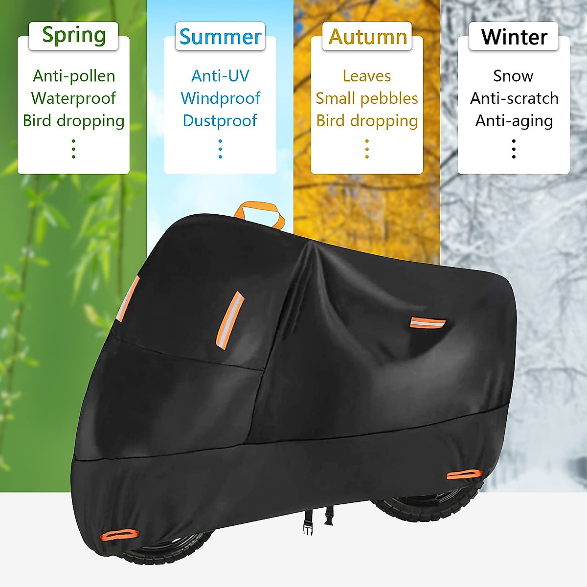 300D Heavy Duty Small Motorcycle Cover, Seceles All Season Durable Waterproof Outdoor Protection Scooter Cover with Lock-Holes Storage Bag Fits up to 73 inch Bike (M: 75" x 33" x 39")