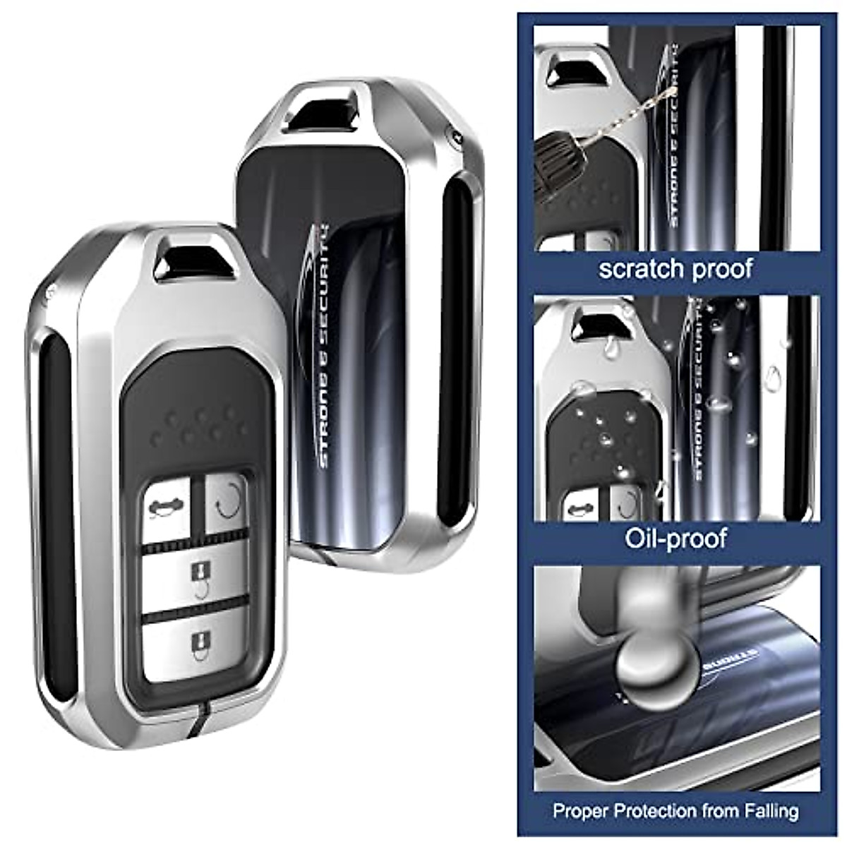 BOAVELL for Honda Key Fob Cover, Keychain, Glaring Gradient Tempered Glass and Metal Made for Honda Accord CRV Pilot Odyssey Passport JED Crosstour Crider Keyless Smart Key Cover