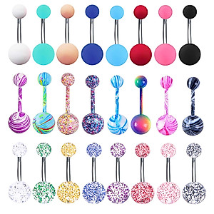 EVELICAL 24Pcs 14G Stainless Steel Belly Button Rings for Women Screw Navel Bars Body Piercing Jewelry Set Style 2