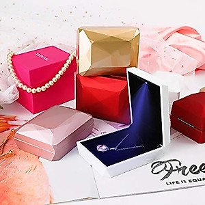iSuperb LED Pendant Necklace Box Bracelet Box Couple Jewelry Gift Boxes Case Small Jewelry Display for Proposal Engagement Wedding Valentine's Day (Pink)