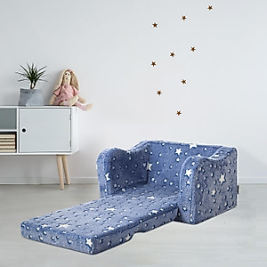 AFBKSS&BB Kids Sofa Glow in Dark, 2 in 1 Kids Couch, Baby Armchairs, Full Foam Children Upholstered Couch, Flip Out Sofa Bed Children Play Pad Furniture (Blue)