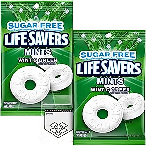 Sugar Free Lifesavers Mints Pack - Sugar Free Lifesaver Mints - Life Savers Wint O Green - Bundle with Ballard Products Pocket Bag (2 Pack)