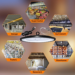 Juyace LED High Bay Light 200W 21000 LM with US Plug 5000K Daylight Shop Light IP65 Commercial Lighting for Barn Garage Warehouse Workshop Industrial Area