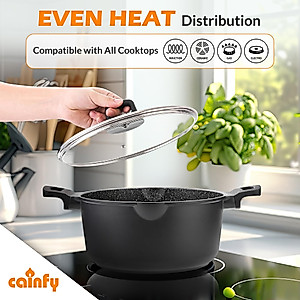 9.5 Inch Non Stick Pan Casserole Pot with Lid & Pour Spout - Lightweight 4.27 Quart Granite Coated Soup Pot Comfort Grip Handle - Induction Compatible PFOA Free Non Stick Pots (Black)