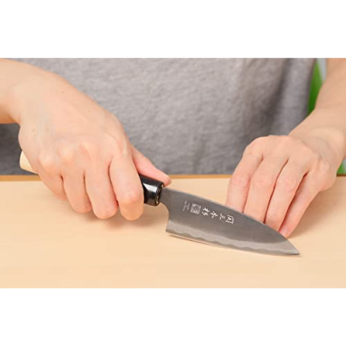 Seki Sanbonsugi Japanese Utility Chef Kitchen Knife, KUROUCHI Carbon Tool Steel Ajikiri Small Deba Knife, Shiraki Wooden Handle, 105 mm, Made in Seki Japan