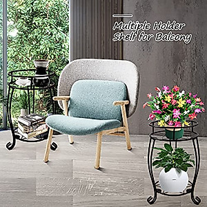 GUKJOB Plant Stand Indoor Outdoor, 2 Tier 19inch Tall Metal Plant Stand Rack, Multiple Iron Flower Pot Stand Holder Potted Plant Shelf for Patio Garden Room Balcony Corner Kitchen (Black, 19")