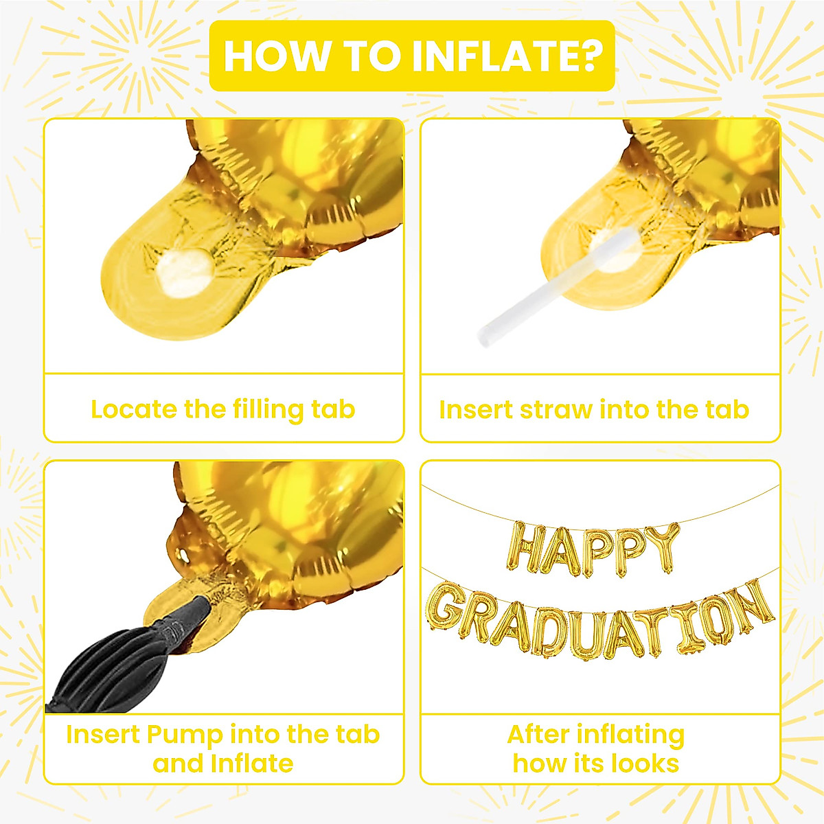 XtraLarge, Gold Happy Graduation Banner - 16 Inch, Graduation Foil Balloons | Graduation Party Supplies 2023 for Graduation Party Decorations 2023 | Graduation Banner for Graduation Decorations 2023