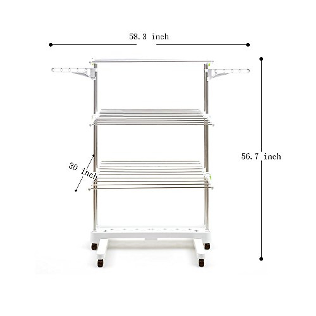 Newerlives BR505 3-Tier Collapsible Clothes Drying Rack with Casters, Laundry Drying Rack, Stainless Steel Hanging Rods, Indoor & Outdoor Use