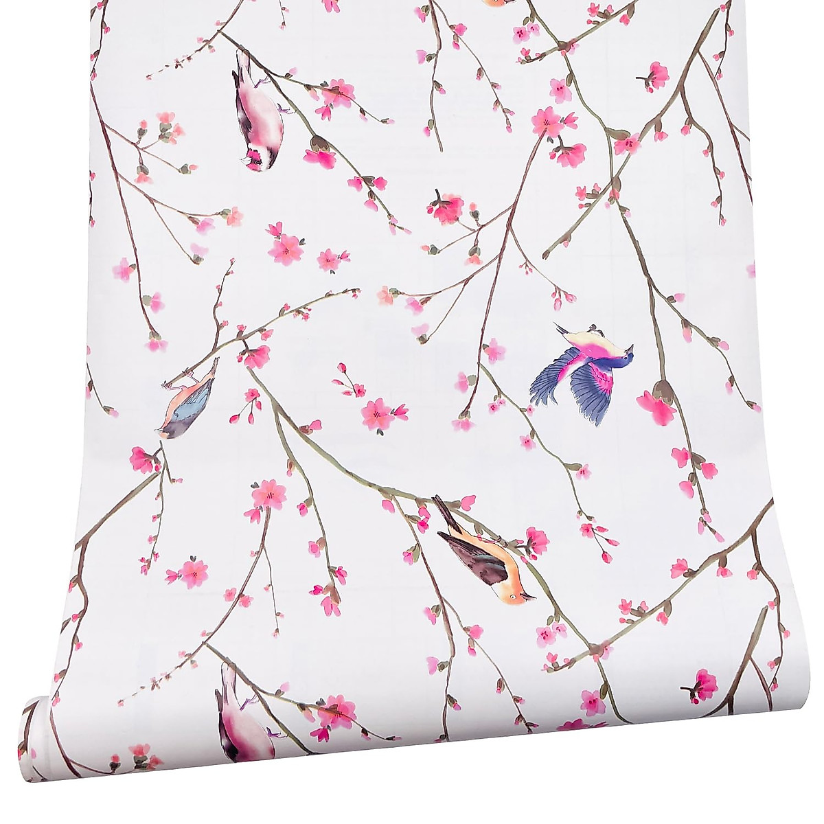 Yifely Peel & Stick Shelf Liner Removable Shelving Paper for Covering Apartment Old Nightstand Closet, Peach Birds, 17.7 Inch by 9.8 Feet