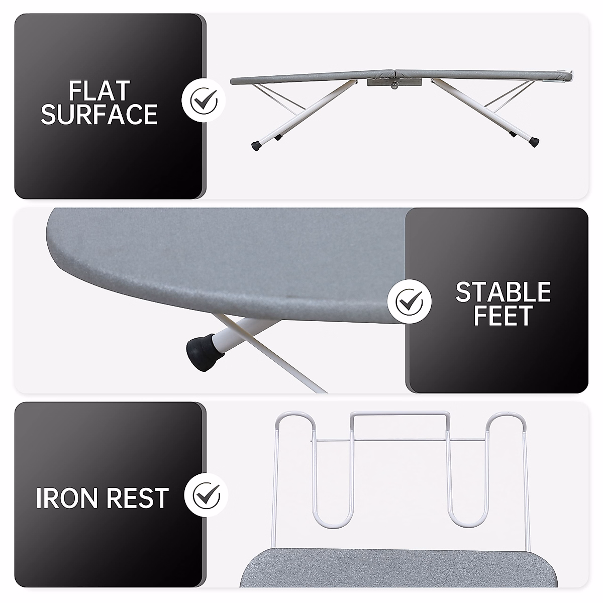 ZOES HOMEWARE Tabletop Ironing Board,Portable Iron Board with Iron Rest, Foldable Small Ironing Board with Heat Resistant Cover and 100% Cotton Pad, 31.5"x11.8"x7", Grey