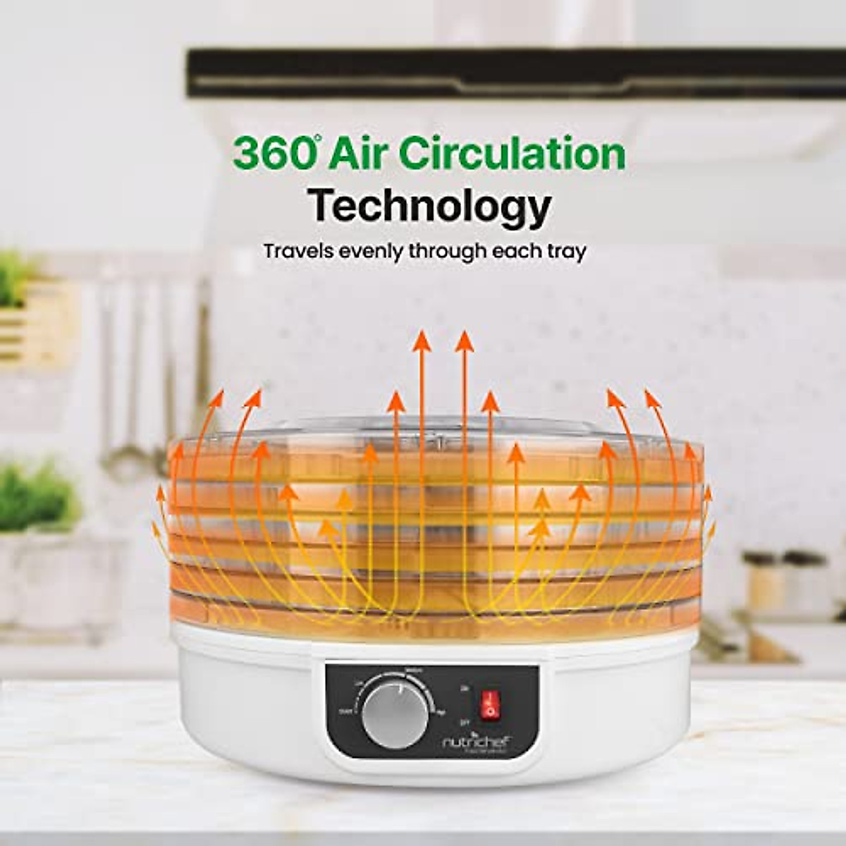 Food Dehydrator Machine - Dehydrate Beef Jerky, Meats, Mushrooms, Fruits & Vegetables - Great For At Home Use - Uses High-Heat Circulation for Even Dehydration - 5 Easy to Clean Stackable Trays.