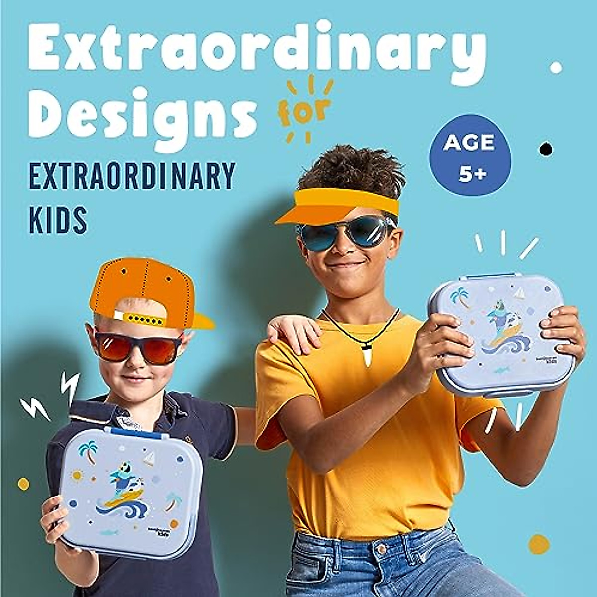 Bentoheaven Premium Bento Lunch Box for Kids, 9 Designs, Leak-proof 3-4 Compartments, Divider, Ideal size 30oz, Microwave/Dishwasher Safe Kids Bento Box (Loncheras Para Niños/Niñas)[Ocean Blue]