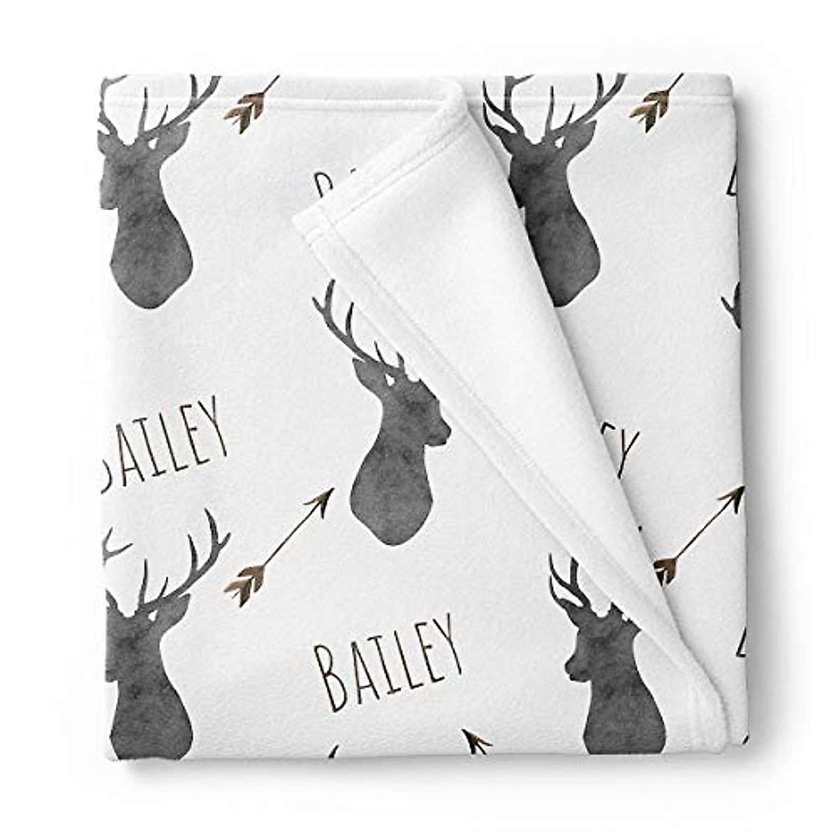 Lovable Gift Co Personalized Deer Fleece Baby Boys Blanket, Charcoal and Brown Print