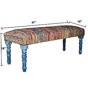 LR Home Colorful Chindi Blue Legs Bench, 1'6" x 3'11" x 1'4", Multi