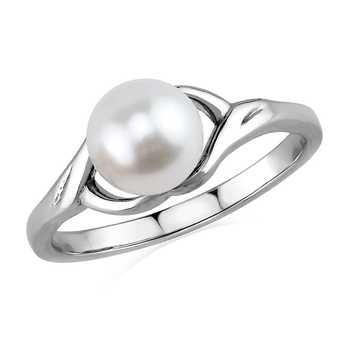 Silvershake White Cultured Freshwater Pearl 925 Sterling Silver Promise Solitaire Ring Size 5
