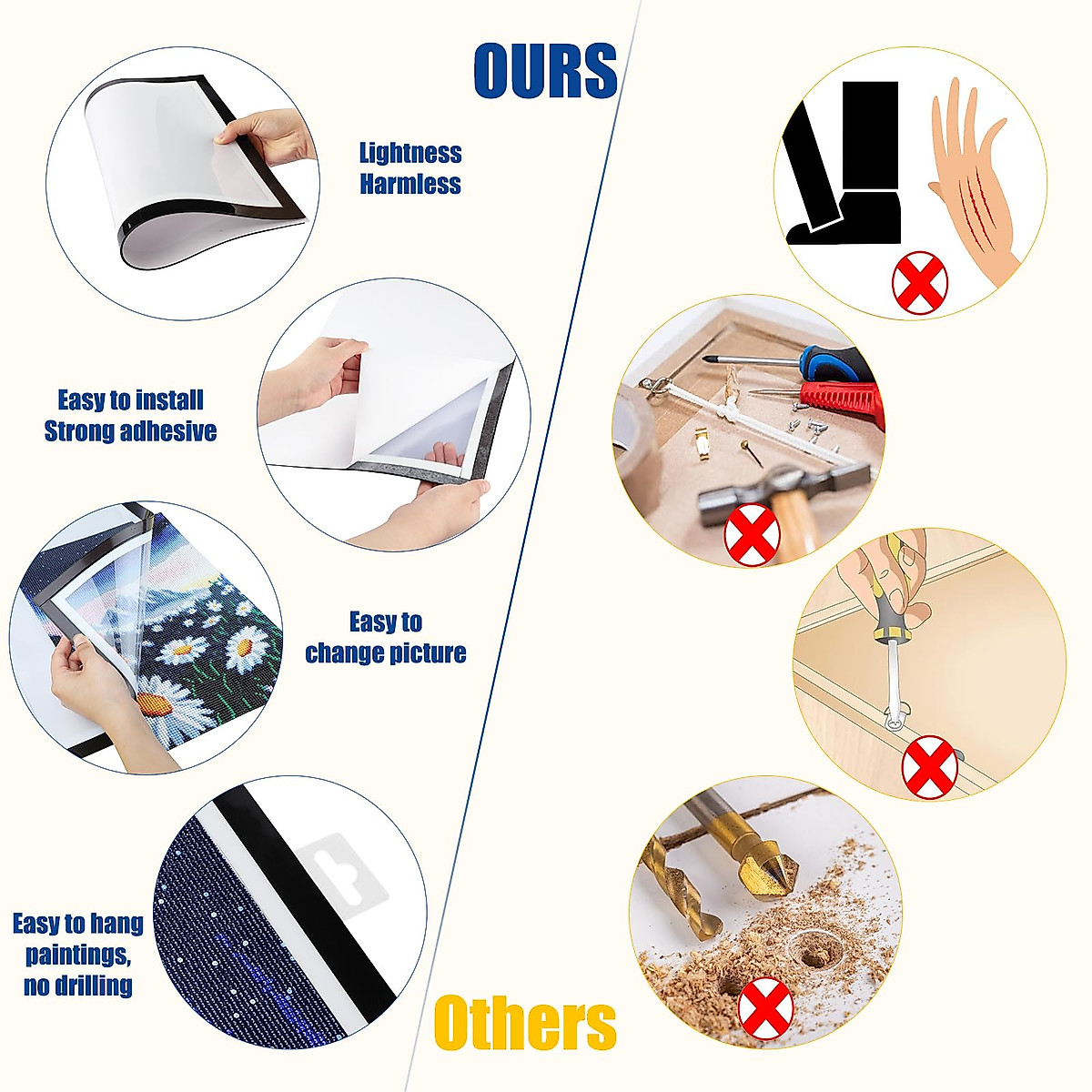 RICUVED Diamond Art Frames, 2 Pack Frames for Diamond Art Pictures 30x40cm Canvas Size, Magnetic Diamond Art Frames Self-Adhesive Frames for Wall Window Door with 6 Hook Pads, Black