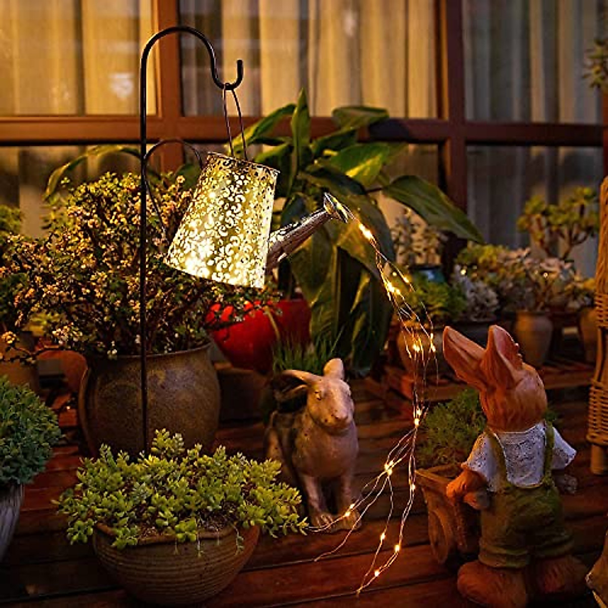 Solar Watering Can Garden Lights - Solar Lights Outdoor Garden Ornaments Waterproof Large Yard Statues Retro Copper Decorations for Home Patio with 35"Shepherd Hook