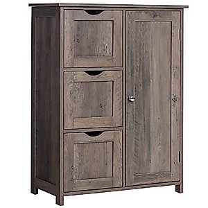 Iwell Floor Storage Cabinet with 1 Door & 3 Large Drawers, Wooden Storage Cabinet with Adjustable Shelf for Living Room, Office, Kitchen, Rustic Oak