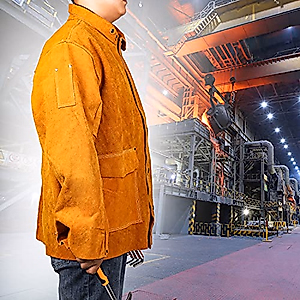 Welding Leather Jackets Flame-Resistant Heavy Duty Split Cowhide Leather Welder Jacket for Men & Women XX-Large, (Large, Brown)