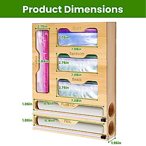 KOCASO 6 in 1 Foil and Plastic Ziplock Bag Organizer for Kitchen Drawer，Kitchen Countertop Organizer and Drawer Organizer for Gallon Quart Sandwich Snack