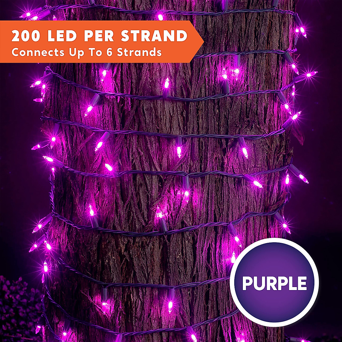 Joiedomi 200 LED Purple Halloween String Lights with 8 Modes 65.2FT Green Wire for Indoor Outdoor Holiday Décor Halloween Event Decoration, Tree, Eaves, Haunted House Theme Party