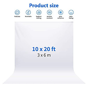 Neewer 10 x 20FT / 3 x 6M PRO Photo Studio 100% Pure Muslin Collapsible Backdrop Background for Photography,Video and Televison (Background ONLY) - WHITE