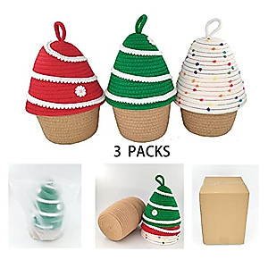 Mushroom Basket Cotton Rope Storage Basket with Lid Pack of 3 for Organizing Christmas Tree
