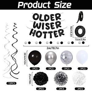 Black and White Birthday Decoration Black and Sliver Party Decorations Birthday Party Decorations for Men Women Banner Balloons Swirls Tissue Pompoms 16th 21st 30th 40th 50th 60th Birthday Supplies