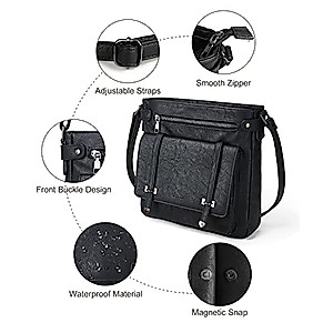 Crossbody Bags for Women Leather Purses: Fashion Women's Shoulder Handbags Medium Size Travel Ladies Cross Body Bag (Black)