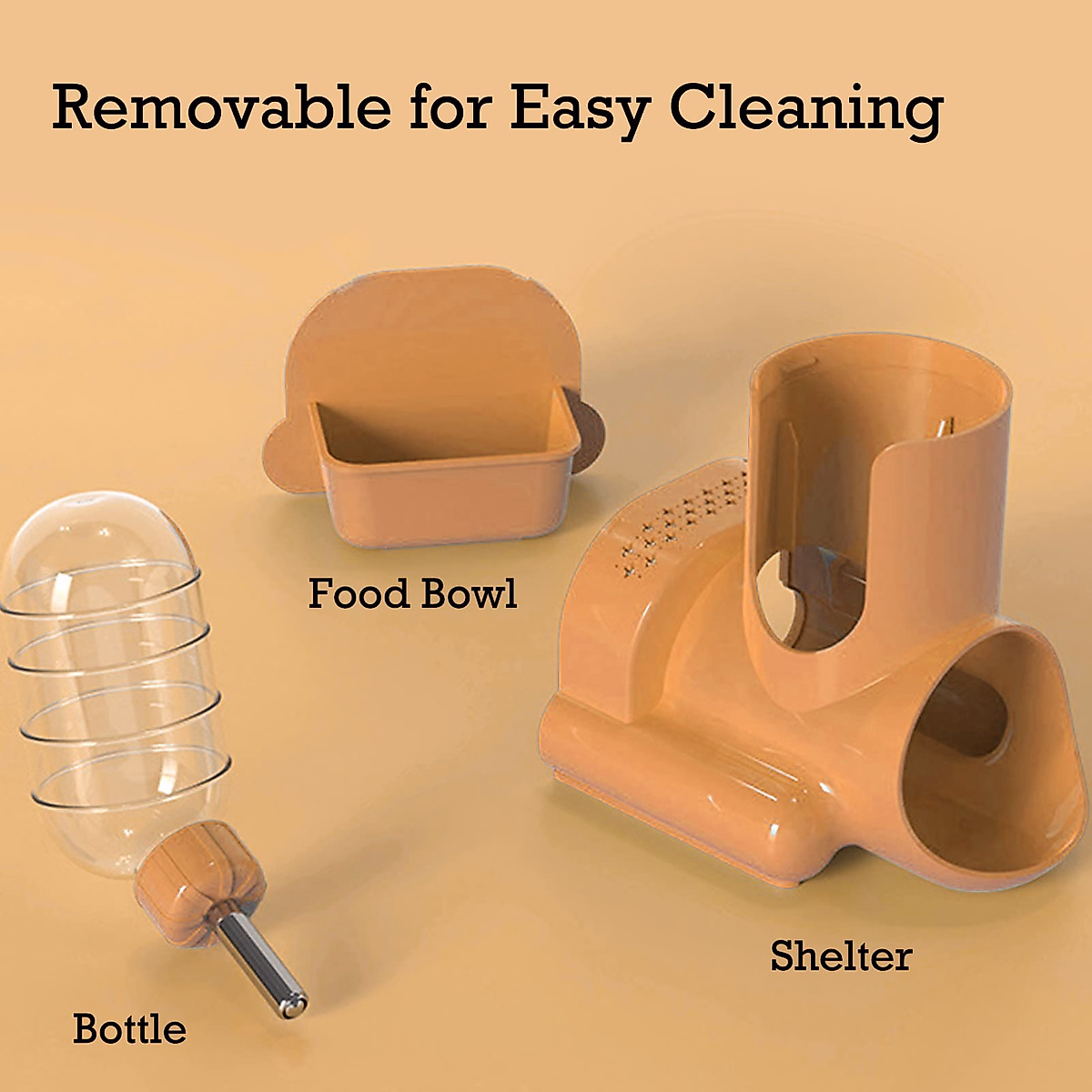 SEIS 3 in 1 Hamster Drinking Fountain Food Bowl and Hideout Small Pet Automatic Water Bottle Young Guinea Pig Water Dispenser for Gerbils Mice Juvenile Rat Chinchilla Ferret Hedgehog (Orange)