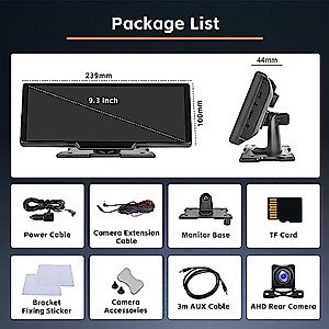 Hikity Portable Wireless Apple Carplay Car Stereo with Dash Cam - 9.3 Inch IPS Touchscreen, Wireless Android Auto, Loop Recording, Backup Camera, Bluetooth Car Audio Receivers