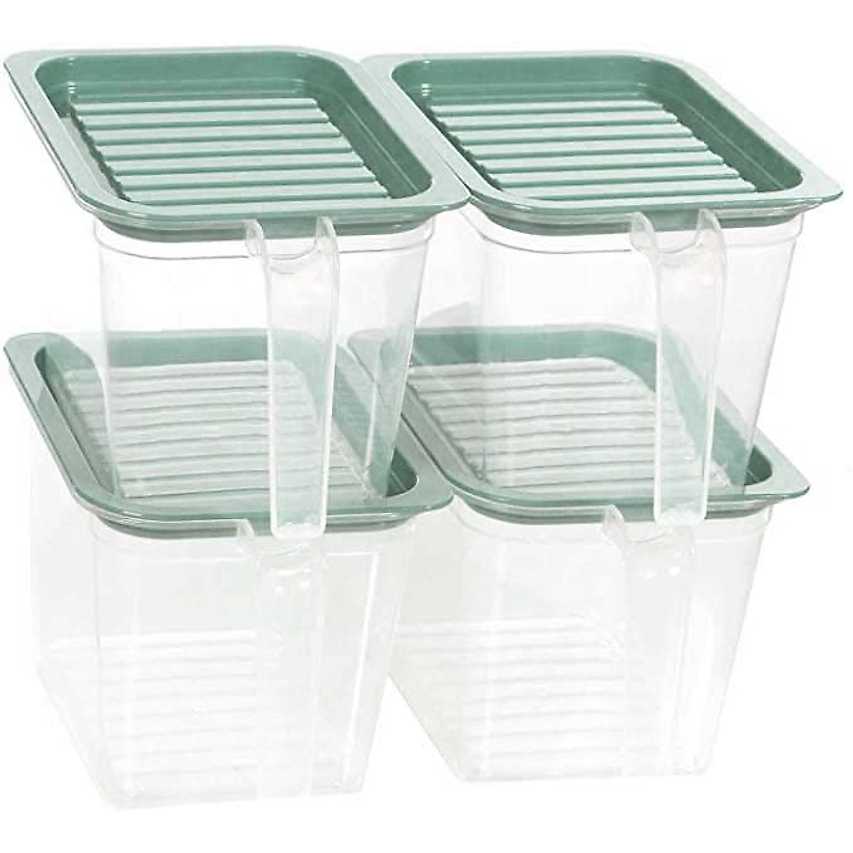 SERENITA Food storage containers bins with Handle Lids, 1 Qt 4 pieces stackable Set of 4 BPA Free. Pantry bins for kitchen refrigerators. Keep meal cereal flour sugar
