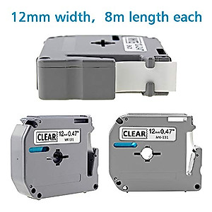 Greateam Compatible PT-M95 Clear Tape Replacement for Brother P-Touch Clear M Tape 12mm 0.47" MK-131 m131 mk-131s Black on Clear M Label Tape Use for Brother PT70BM PT-90 PT-65 PT-80 PT-85 M95, 4-PK