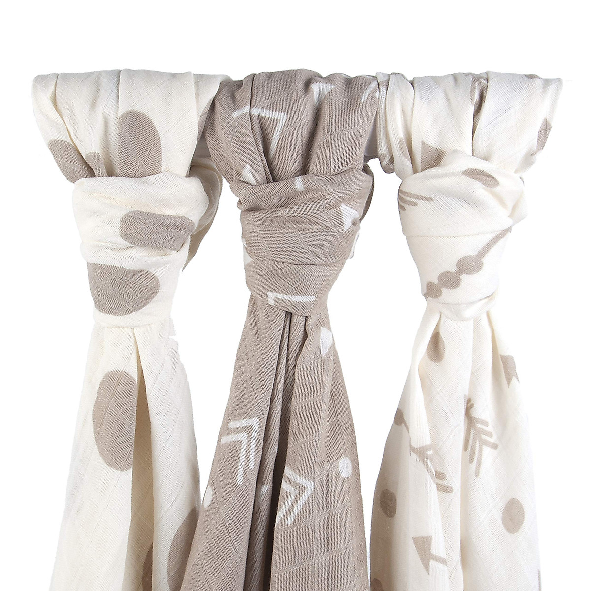 Tadpoles 100% Cotton 3 Pack Swaddle Muslin Receiving Blanket for Boys and Girls with Printed Small Arrows Natural and Cream, 45 x 45 inch