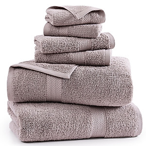 LANE LINEN Bath Towels for Bathroom Set - 100% Cotton Towels Set, 6 Pc Absorbent Towel Sets for Bathroom, Quick Dry Bath Towels Set, 2 Bath Towels for Adults, 2 Hand Towel, 2 Wash Cloths - Platinum
