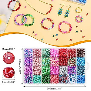 1000PCS Glass Beads for Jewelry Making Kit, 6mm Crystal Pattern Bead Stone Beaded, 28 Colors Bracelet Making Kit Loose Round Crackle Gemstone Beads for Men Women DIY Craft Necklace Earring Bracelet