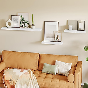 Fixwal 15.8in Floating Shelves, Rustic Wood Finish Wall Shelves Set of 4, Shelves for Wall Decor, with Invisible Brackets for Bathroom, Living Room,Bedroom and Kitchen(White)