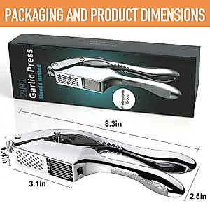Garlic press and slicer 2 in 1,Effortlessly Crush, Slice, and Mince Garlic,with this Versatile Kitchen Tool - Perfect for Home Cooks and Professional Chefs Alike. (Silvery)