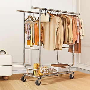 dgedby Clothes Rack Heavy Duty 620LBS For Hanging Clothes, Commercial Garment Rack Heavy Duty,Collapsible ＆ Portable Clothes Rack with Wheels,Rolling Clothing Racks Metal Clothing Rack (CR-H)