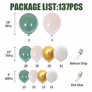 VitaCraft Sage Green Balloon Garland Arch Kit - 143Pcs Retro Green White Sand and Gold Metallic Chrome Latex Balloons Set for Oh Baby Shower Jungle Safari Party Baptism Wedding Birthday Decorations