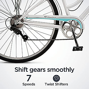 Schwinn Wayfarer Adult Hybrid Bike, Mens and Womens, 17-Inch/Small Steel Step-Through Frame, 7-Speed Drivetrain, Rear Rack, 700C Wheels, White