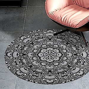 YEAHSPACE Mandala Rug Round 40 in Black White Boho Floral Circle Area Rug Bedroom Living Room Decorate-Black White Mandala Boho Floral