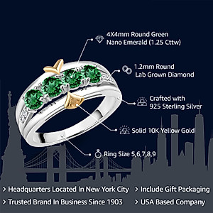 Gem Stone King 4-Stone Gemstone Birthstone and Lab Grown Diamond Wedding Band Ring For Women | 925 Silver and 10K Yellow Gold | Available In Size 5, 6, 7, 8, 9