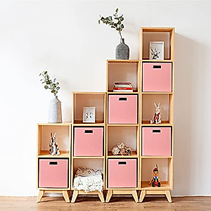 childishness ndup Foldable Cube Storage, 3 Packs, Collapsible Storage Bins with Dual Handles, Felt Storage Baskets for Bedroom, Playroom, Shelves, Nursery Closet Organizers 12 x 12 Inch, Pink