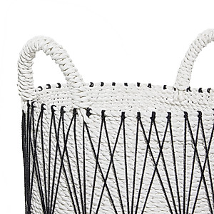 Deco 79 Plastic Handmade String Detail Storage Basket with Handles, Set of 3 21", 21", 19"H, White