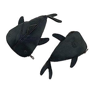 Hide & Drink, Zippered Coin Pouch, Shark Shaped Case, Stuffed Animal, Bank, Change Bag, Pencil Purse, Shark Shaped Cable Holder, Full Grain Leather, Handmade Wallet, Charcoal Black