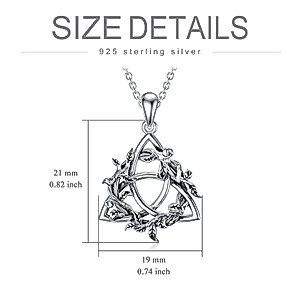 RMREWY Celtic Trinity Knot with Round Vine Necklace 925 Sterling Silver Jewelry Oxidized Good Luck Irish Triquetra Triangle Knot Holy Trinity Pendant Jewelry Mother's Day Gift For Women Mom