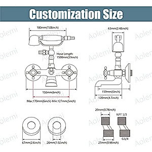 Aolemi Wall Mount Bathtub Faucet with Handheld Shower Polish Chrome Double Cross Handle Mixer Tap with Telephone Shaped Hand Sprayer Vintage Tub Filler