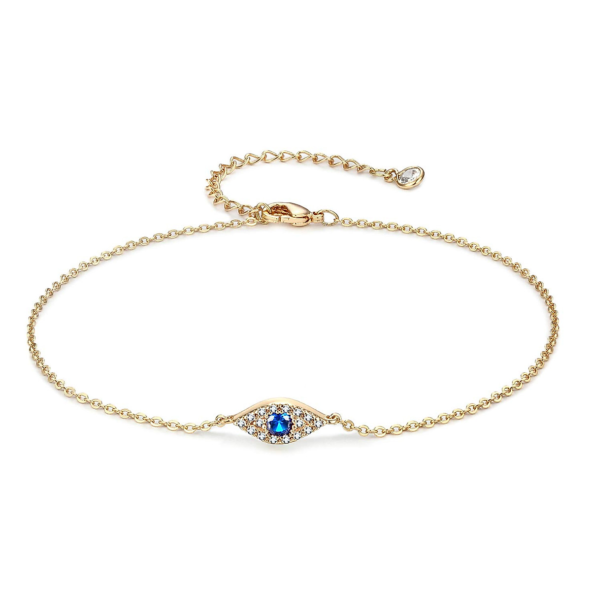 LOYATA Evil Eye Anklet For Women 14K Gold Plated Tiny Bead Anklet Dainty Blue Cubic Zirconia Evil Eye Foot Chain Lucky Multi Colored Evil Eye Foot Jewelry (Evil)