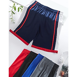5 Pack Big Boys Youth Athletic Mesh Basketball Shorts with Pockets Quick Dry Activewear (Set 3, Small)